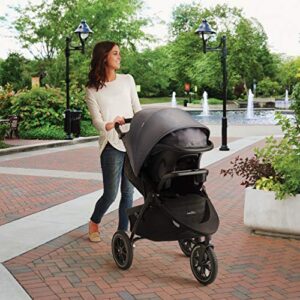 Evenflo Folio3 Stroll & Jog Travel System w/LiteMax 35 Infant Car Seat, Crossover Versatility, Ultra-Compact, Self-Standing Folding Design, 12” Air-Filled Tires, Front Wheel Swivel Lock, Avenue Gray