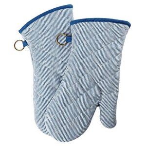 1 pair yarn dyed oven mitts 100% cotton heat resistant 470 degree gloves men women cooking baking barbecue bbq microwave crafting machine washable pot holders mittens (blue2)