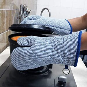 1 Pair Yarn Dyed Oven Mitts 100% Cotton Heat Resistant 470 Degree Gloves Men Women Cooking Baking Barbecue BBQ Microwave Crafting Machine Washable Pot Holders Mittens (blue2)