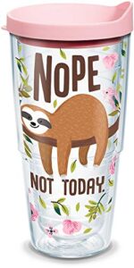 tervis sloth nope not today made in usa double walled insulated tumbler travel cup keeps drinks cold & hot, 24oz, classic