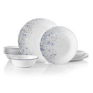 corelle vitrelle 18-piece service for 6 dinnerware set, triple layer glass and chip resistant, lightweight round plates and bowls set, indigo speckle