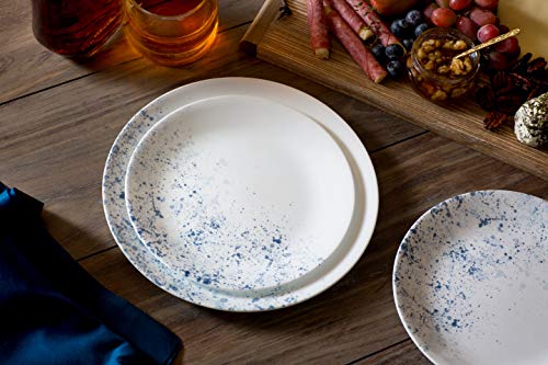 Corelle Vitrelle 18-Piece Service for 6 Dinnerware Set, Triple Layer Glass and Chip Resistant, Lightweight Round Plates and Bowls Set, Indigo Speckle