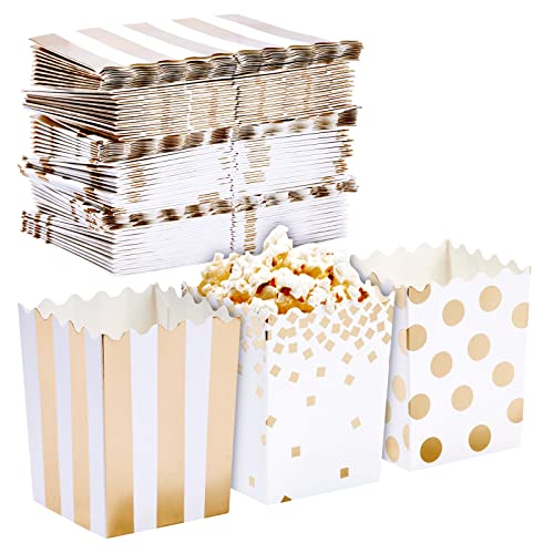 Juvale 60 Pack Mini Popcorn Boxes for Party, Gold Popcorn Containers for Movie Night Decorations (3 x 4 In)