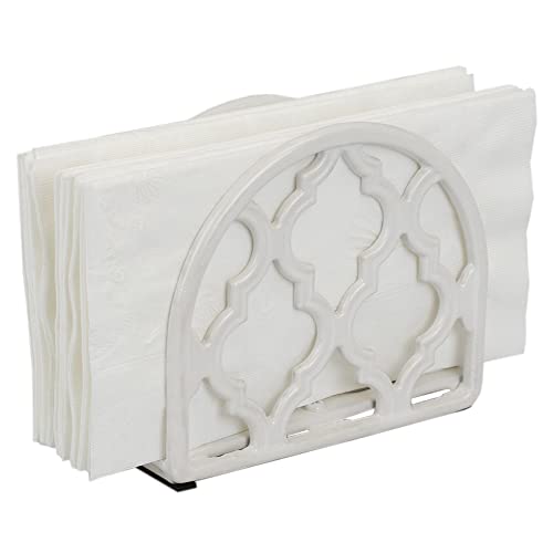 Lattice Collection Cast Iron Napkin Holder, By Home Basics (White) / Napkin Holders For Kitchen, Table Napkin Holder With Non-Skid Feet