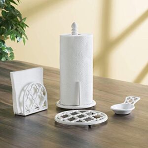 Lattice Collection Cast Iron Napkin Holder, By Home Basics (White) / Napkin Holders For Kitchen, Table Napkin Holder With Non-Skid Feet