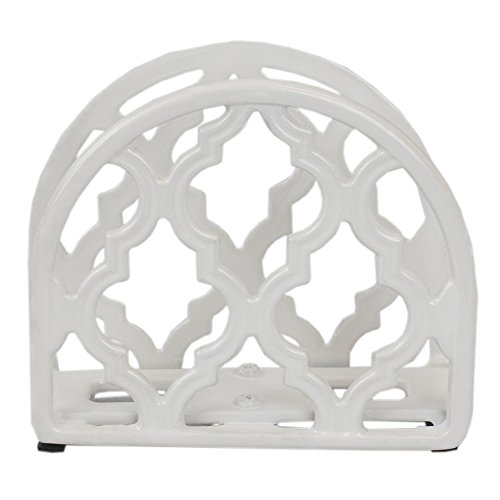 Lattice Collection Cast Iron Napkin Holder, By Home Basics (White) / Napkin Holders For Kitchen, Table Napkin Holder With Non-Skid Feet