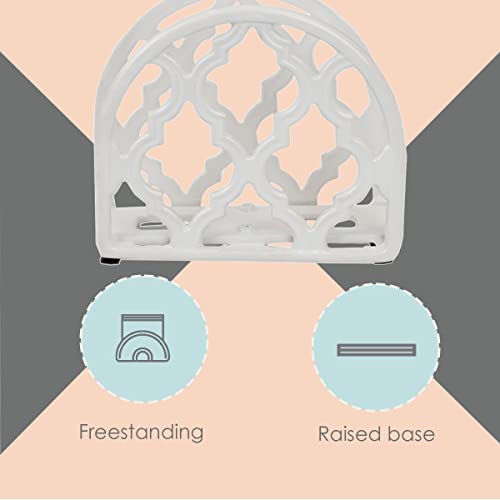 Lattice Collection Cast Iron Napkin Holder, By Home Basics (White) / Napkin Holders For Kitchen, Table Napkin Holder With Non-Skid Feet