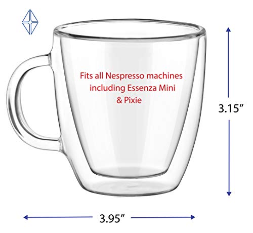 Dewstone Espresso Cups with Espresso Paddles (SET OF 2). Fits ALL Nespresso Machines. 5.4 oz Espresso Glasses. Insulated Double Wall Thermo Mugs, 2PACK