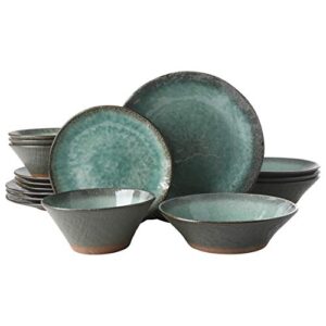 gibson elite green lantern 16 piece double bowl dinnerware set, teal