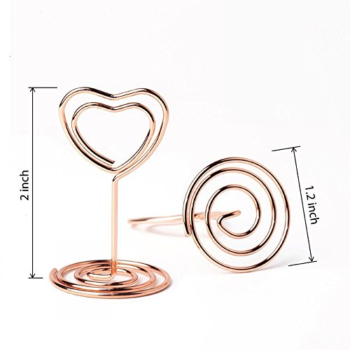 Jofefe 20pcs Mini Place Card Holders Table Number Stands Table Card Holder Wire Table Picture Photo Holder with Heart Shape Menu Memo Clips for Wedding Favors, Rose Gold