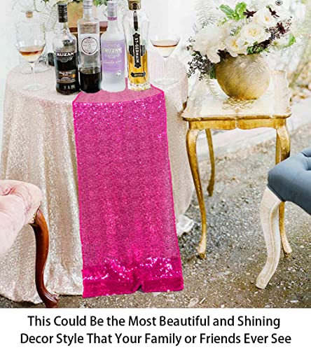 ShinyBeauty Hot Pink Table Runners Pack of 2 Sequin Table Runners 12inx108in Table Runners for Weddings Fuchsia Glitter Table Runner for Party Fall Dining Table Runner