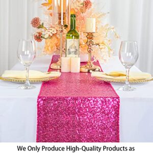 ShinyBeauty Hot Pink Table Runners Pack of 2 Sequin Table Runners 12inx108in Table Runners for Weddings Fuchsia Glitter Table Runner for Party Fall Dining Table Runner