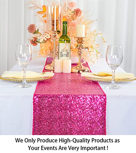 ShinyBeauty Hot Pink Table Runners Pack of 2 Sequin Table Runners 12inx108in Table Runners for Weddings Fuchsia Glitter Table Runner for Party Fall Dining Table Runner