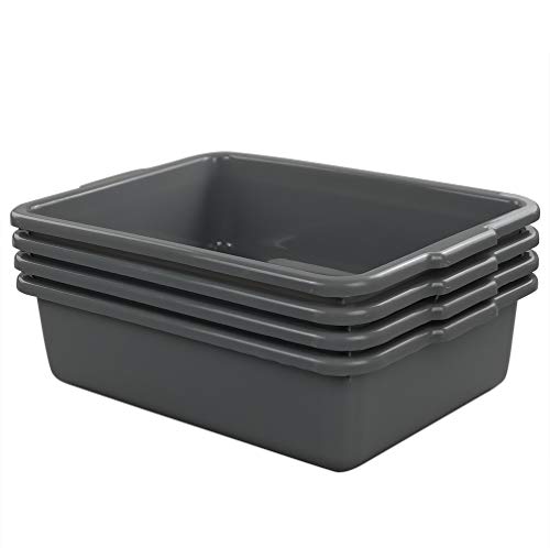 Eagrye 4-Pack Bus Tubs, Commercial Tote Box, Plastic Bus Box (13 L Capacity), Grey