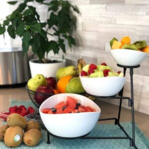 Partito Bella 3 Tier White Oval Bowl Set with Collapsible Thicker Metal Rack - Perfect Display for Chips, Dips, Candy, Fruit and More Collapsible Stand with Nesting Bowls for Easy Storage