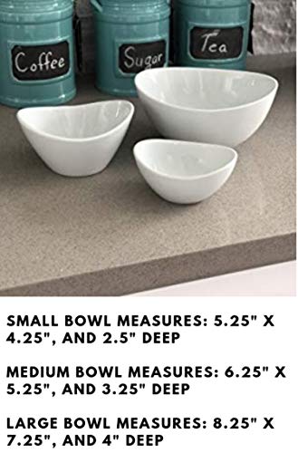 Partito Bella 3 Tier White Oval Bowl Set with Collapsible Thicker Metal Rack - Perfect Display for Chips, Dips, Candy, Fruit and More Collapsible Stand with Nesting Bowls for Easy Storage