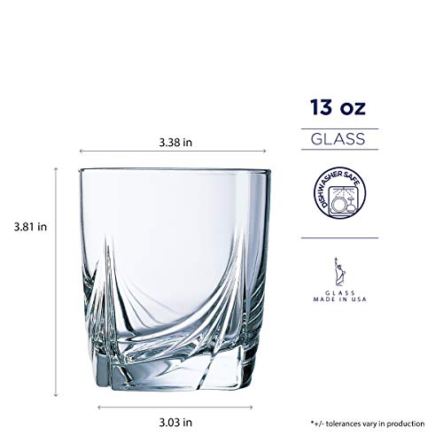 Luminarc 16 Piece Ascot Tumbler Set, 8-16.5 Ounce Coolers & 8-13 Ounce Double Old Fashioned Glasses, Mixed, Clear