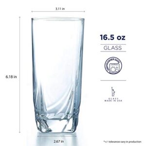 Luminarc 16 Piece Ascot Tumbler Set, 8-16.5 Ounce Coolers & 8-13 Ounce Double Old Fashioned Glasses, Mixed, Clear