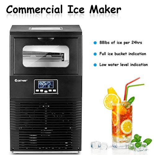 COSTWAY Commercial Ice Machine, 88LBS/24H Automatic Portable Freestanding Ice Cube Maker with Scoop, Auto-Clean Ice Machine for Supermarkets Cafes Bakeries Bars Restaurants Black