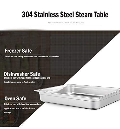 2 1/2" Deep Steam Table Pan Full Size, 8.3 Quart Stainless Steel Anti-Jam Standard Weight Hotel GN Food Pans - NSF (20.87"L x 12.8"W)