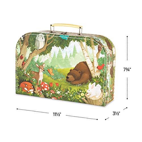 Hearthsong 15-Piece Woodland-Themed Tin Tea Set, Serves 4, 11½”L x 3½”W x 7¾”H Carrying Suitcase, Woodland Themed, Ages 3 and Up