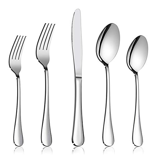 Silverware Set Service for 2, E-far 10-Piece Stainless Steel Flatware Set Cutlery Set, Include Knife/Fork/Spoon, Simple & Classic Design, Easy Clean & Dishwasher Safe