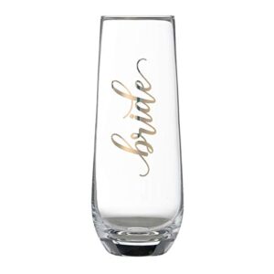 lillian rose gold bride stemless champagne glass, 1 count (pack of 1), clear