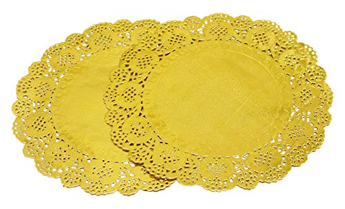 Amkoskr 100 Pcs 12 Inch Round Lace Gold Paper Doilies Gold Foil Paper Placemats Doily Paper Pad for Cakes Crafts Party Weddings Tableware Decor