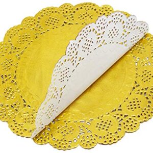 Amkoskr 100 Pcs 12 Inch Round Lace Gold Paper Doilies Gold Foil Paper Placemats Doily Paper Pad for Cakes Crafts Party Weddings Tableware Decor