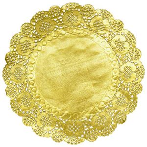 Amkoskr 100 Pcs 12 Inch Round Lace Gold Paper Doilies Gold Foil Paper Placemats Doily Paper Pad for Cakes Crafts Party Weddings Tableware Decor