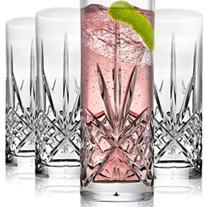 Godinger Tall Beverage Glasses Collins All Purpose Drinking Glasses- Dublin Collection, SET OF 4