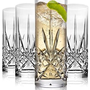 Godinger Tall Beverage Glasses Collins All Purpose Drinking Glasses- Dublin Collection, SET OF 4