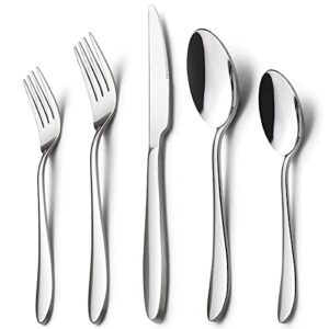 40-piece silverware set, haware stainless steel flatware service for 8, modern tableware cutlery for home, elegant eating utensils include knives/spoons/forks, mirror polished, dishwasher safe