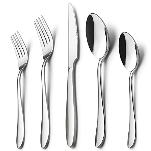 40-Piece Silverware Set, HaWare Stainless Steel Flatware Service for 8, Modern Tableware Cutlery for Home, Elegant Eating Utensils Include Knives/Spoons/Forks, Mirror Polished, Dishwasher Safe