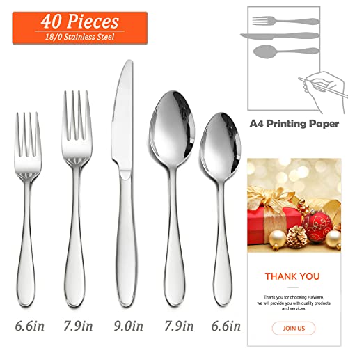 40-Piece Silverware Set, HaWare Stainless Steel Flatware Service for 8, Modern Tableware Cutlery for Home, Elegant Eating Utensils Include Knives/Spoons/Forks, Mirror Polished, Dishwasher Safe