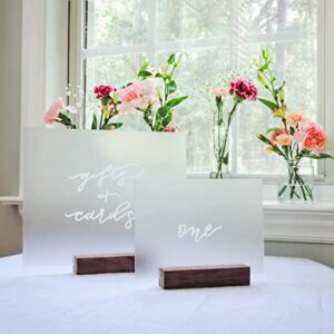 UNIQOOO 10 Pack Rustic Acrylic Sign Holders | Walnut Wood Table Numbers Display Stands | Place Card Holder, Perfect for Retail Shop Wedding Party Events Decoration