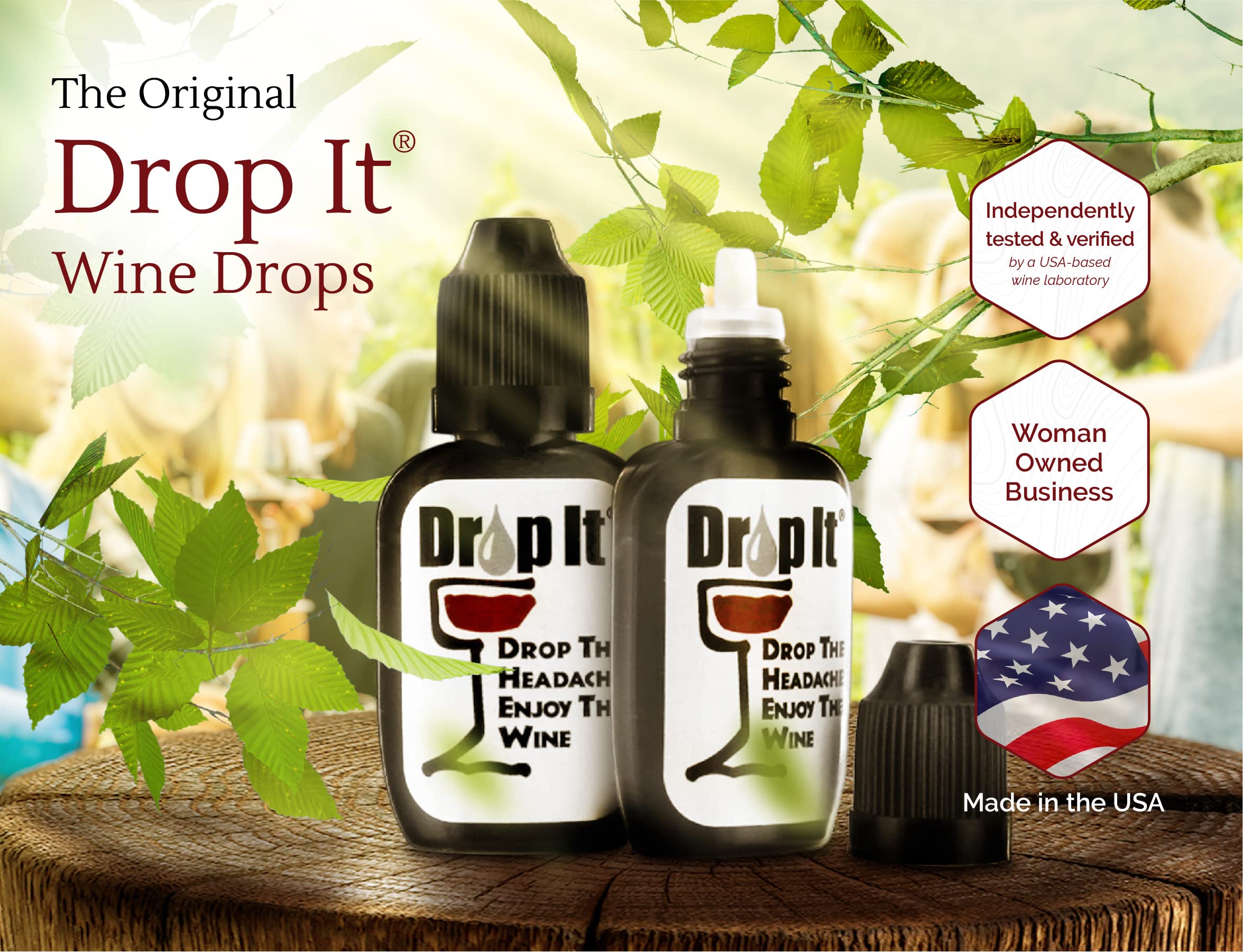 The Original Drop It Wine Drops, 4pk- USA Made Wine Drops That Naturally Reduce Both Wine Sulfites and Tannins- Can Eliminate Wine Headaches, Wine Allergies and Histamines- A Wine Wand Alternative