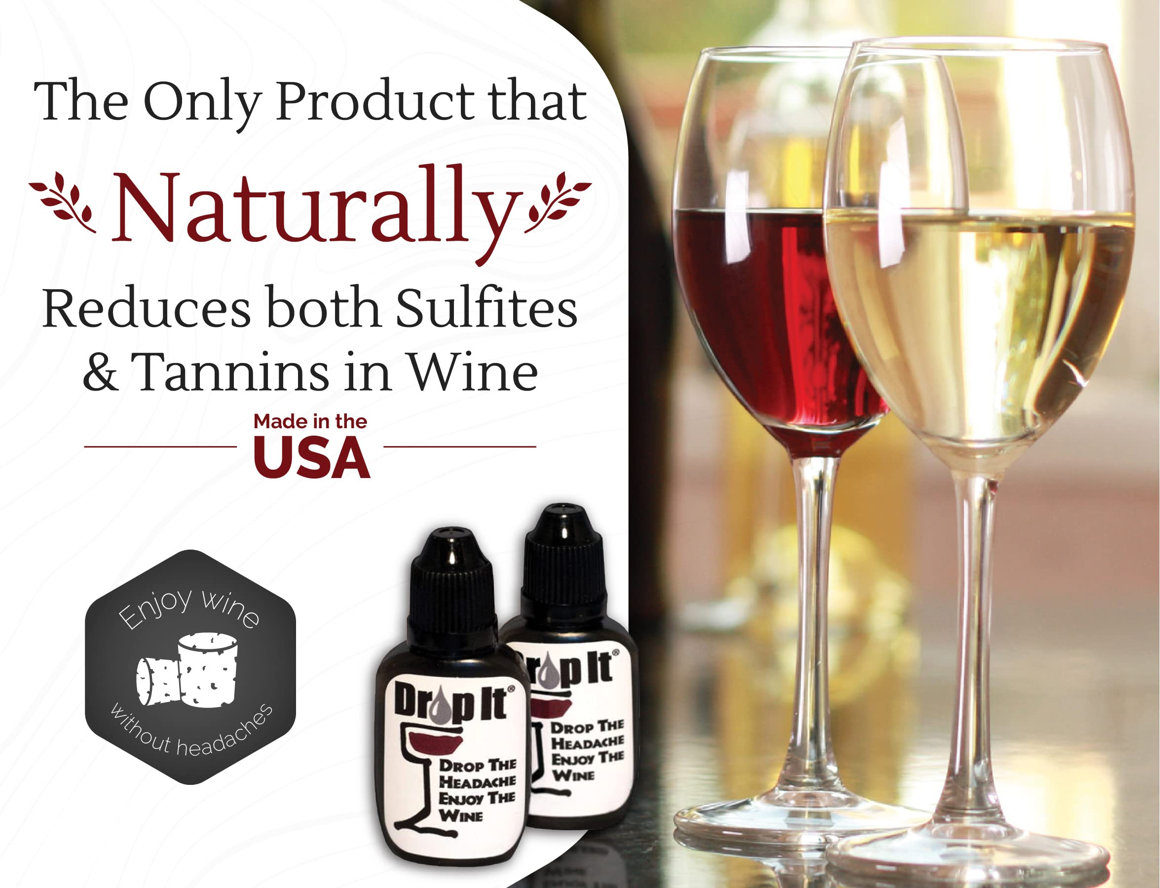 The Original Drop It Wine Drops, 4pk- USA Made Wine Drops That Naturally Reduce Both Wine Sulfites and Tannins- Can Eliminate Wine Headaches, Wine Allergies and Histamines- A Wine Wand Alternative