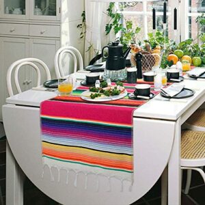 Fowecelt Mexican Serape Table Runner 14 x 84 Inch for Mexican Party Wedding Decorations Outdoor Picnics Dining Table, Fringe Cotton Table Runners