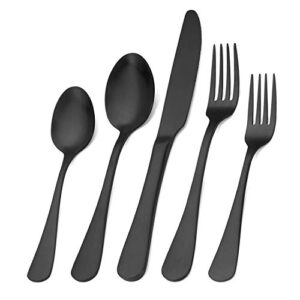 matte black silverware set, satin finish 20-piece stainless steel flatware set,kitchen utensil set service for 4,tableware cutlery set for home and restaurant, dishwasher safe