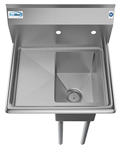 KoolMore 1 Compartment Stainless Steel Commercial Kitchen Prep & Utility Sink with Drainboard - Bowl Size 10" x 14" X 10"