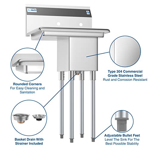 KoolMore 1 Compartment Stainless Steel Commercial Kitchen Prep & Utility Sink with Drainboard - Bowl Size 10" x 14" X 10"