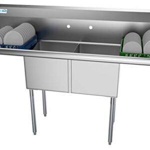 KoolMore 2 Compartment Stainless Steel NSF Commercial Kitchen Prep & Utility Sink with 2 Drainboards - Bowl Size 15" x 15" x 12", Silver,SB151512-15B3