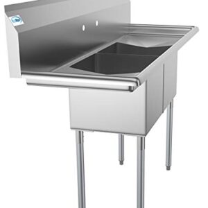 KoolMore 2 Compartment Stainless Steel NSF Commercial Kitchen Prep & Utility Sink with 2 Drainboards - Bowl Size 15" x 15" x 12", Silver,SB151512-15B3