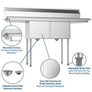 KoolMore 2 Compartment Stainless Steel NSF Commercial Kitchen Prep & Utility Sink with 2 Drainboards - Bowl Size 15" x 15" x 12", Silver,SB151512-15B3