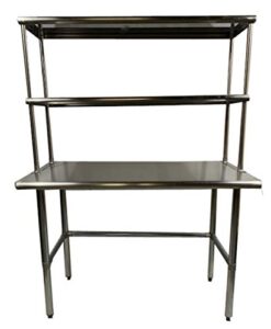 kps commercial stainless steel work prep table with open base 30 x 60 and double overshelf 14 x 60 - nsf