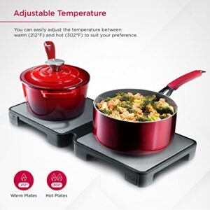 HotMat Connect Food Warmer Tray - Foldable with Silicone and Adjustable Temperature - Modular Compact Warming Plate for Home Dinners, Parties and Buffets - Grey, 2-Dish (1-Pack)