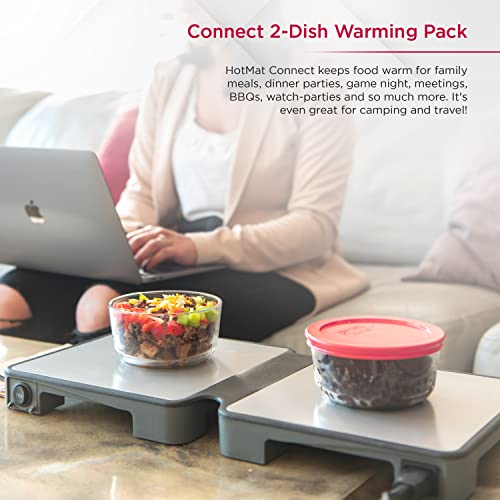 HotMat Connect Food Warmer Tray - Foldable with Silicone and Adjustable Temperature - Modular Compact Warming Plate for Home Dinners, Parties and Buffets - Grey, 2-Dish (1-Pack)