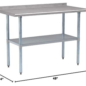 ROCKPOINT Stainless Steel Table for Prep & Work with Backsplash 48x24 Inches, NSF Metal Commercial Kitchen Table with Adjustable Under Shelf and Foot for Restaurant, Home and Hotel