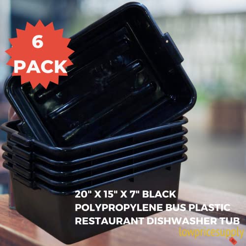 6 PACK 20" x 15" x 7" Black Polypropylene Bus Plastic Restaurant Dishwasher Tub